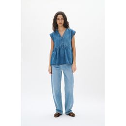 Inwear Kurzarm-Bluse Gerade Passform Washed Denim blue