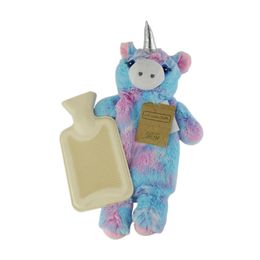 Regenbogenfarbige Pl&uuml;sch-Einhorn-W&auml;rmflasche - 750ml