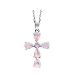 JULIE JULSEN Anh&auml;nger mit Kette 925 Silber rhodiniert Kreuz Zirkonia perlmutt