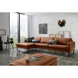 Ecksofa 3C CANDY "Aidan modernes Sofa in aktueller Formensprache, bequem, L-Form", braun (brandy), B:318cm H:81cm T:154cm, 100% Leder, Sofas, Ecksofa, eleganter Stil mit hohem Sitzkomfort, auch mit Lederbezug