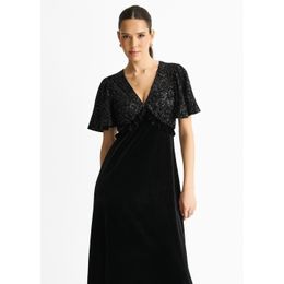 Schwarzes Pailletten-Top Premium Velvet Occasion Midikleid