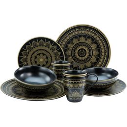 Kombiservice Creatable "Mandala Gold", gold (schwarz, goldfarben), 8 Stk., Steinzeug, Geschirr-Sets, Kombiservice, Service, goldene orientalische Motive, 8 Teile, f&uuml;r 2 Personen