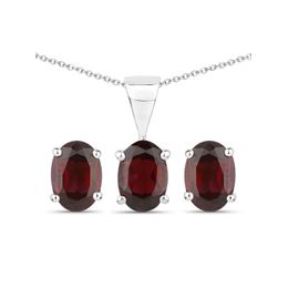 Vira Jewels Schmuck-Set Silber 925 rhodiniert Ohrringe und Halskette mit echtem Granat
