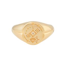 CAI Ring 925 Silber vergoldet Siegelring rund Tattoo