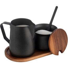 Milch- und Zuckerset APS, braun (schwarz, braun), 4 Stk., Edelstahl, Holz, Geschirr-Sets