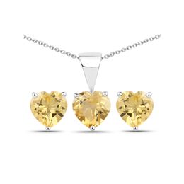 Vira Jewels Schmuck-Set Silber 925 rhodiniert Ohrringe und Halskette mit echtem Citrin in Herzform