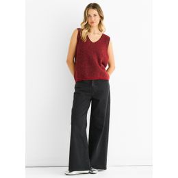 Roter Pailletten-Glitzer-Pullover mit V-Ausschnitt und Weste
