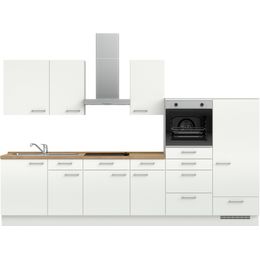 K&uuml;chenzeile Nobilia "Laser I", NEU: individuell anpassbar mit gratis Profi-Beratung", wei&szlig; (k&uuml;che: wei&szlig;, korpus: alpinwei&szlig;, arbeitsplatte: eiche havanna nachbildung), B:330,3cm H:216,6cm T:60cm, Komplettk&uuml;chen-Sets, K&uuml;chenzeile, vormontiert, 180 cm breit, optional mit verschiedenen E‑Ger&auml;te-Sets