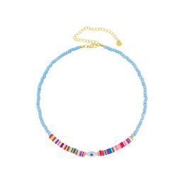 Fashionbox Kette mit Vinylpl&auml;ttchen multicolor und Kunststoffteilen in t&uuml;rkis