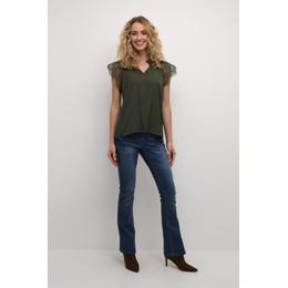 Cream Kurzarm-Bluse Straight fit Deep Depths dark green