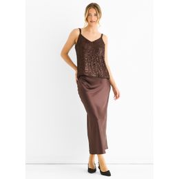 Schokoladenfarbener Pailletten V-Ausschnitt Cami-Top