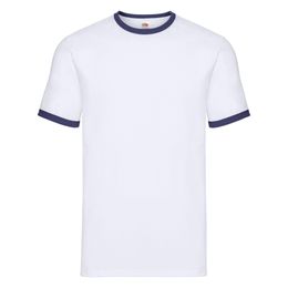 Fruit of the Loom - T-Shirt Ringer-Stil f&uuml;r Herren (Wei&szlig;/Marineblau)