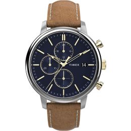 Chronograph Timex "CHICAGO", braun (cognacfarben, dunkelblau), Armbanduhren, Damen, Chronograph, Quarzuhr, Armbanduhr, Herren, Datum, Stoppfunktion, 12/24-Std.-Anzeige