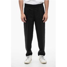 Neil Barrett Tapered Fit Hose aus Leinenmischung mit doppelter Bundfalte in Schwarz