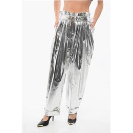 Balmain Plissee High Waist Baggy-Fit Hose Metallic-Effekt in Silber