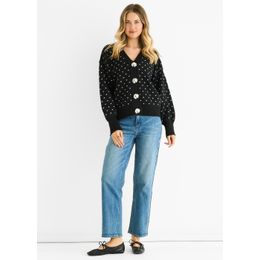 Schwarzpunkt-Print-Knopf-Cardigan-Look-Pullover