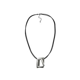 Steuer Modeschmuck Kette Metall zweifarbig grau schwarz Textilband