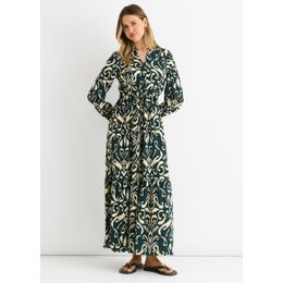 Gr&uuml;nes Ikat-Print Maxikleid mit gebundener Taille
