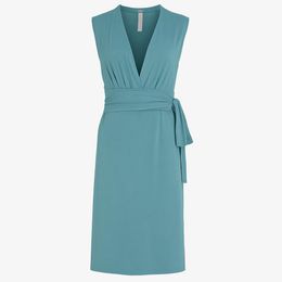 Staubgr&uuml;nes &auml;rmelloses Wickelkleid mit V-Ausschnitt &ndash; weicher Viskose-Jersey