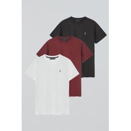 Dreierpack Herren-T-Shirts wei&szlig;, granatrot und schwarz mit Rundhalsausschnitt und gesticktem Rigby Go-Logo