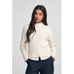 Pullover ecru mit Rundhalskragen aus Wollgemisch mit gesticktem Rigby Go-Logo