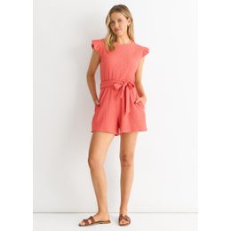 Koralle Stretch Textur R&uuml;sche elastische Taille Playsuit