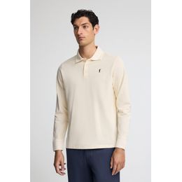 Poloshirt ecru mit langen &Auml;rmeln und gesticktem Rigby Go-Logo
