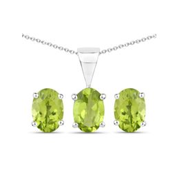 Vira Jewels Schmuck-Set Silber 925 rhodiniert Ohrringe und Halskette mit echtem Peridot