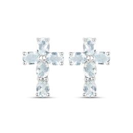Vira Jewels Ohrringe Silber 925 rhodiniert Kreuz-Motiv mit echten Aquamarin-Steinen