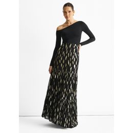 Schwarzer gestufter Jacquard-Maxirock mit Clip