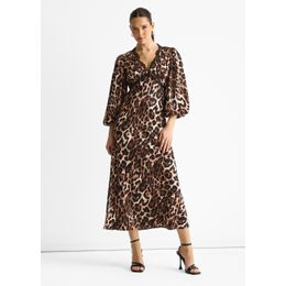 Braunes Midikleid mit Spitzenbesatz aus Satin in Tierform