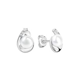 ZEEme Pearls Ohrringe Silber 925 rhodiniert Perle wei&szlig; 6,5-7mm Zirkonia