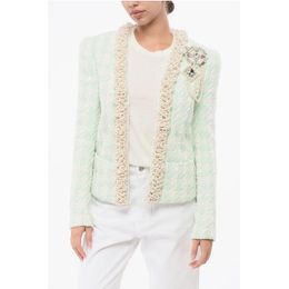 Balmain Tweed SIDE TO SIDE Blazer mit Zierperlen in Hellblau