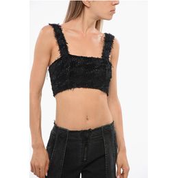 Balmain Einfarbiges, mit Pailletten verziertes Crop-Top in Schwarz