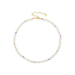 Fashionbox Kette Messing vergoldet Perlen weiss und multifarben