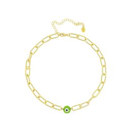 Fashionbox Kette Messing vergoldet mittig Auge gr&uuml;n