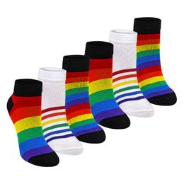 6er Pack Herren Damen Regenbogen Sneaker Baumwollsocken Bunte Streifen-Socken
