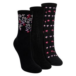 3 Paar Damen Socken mit Blumenmuster - Weiche Baumwollsocken f&uuml;r jeden Tag