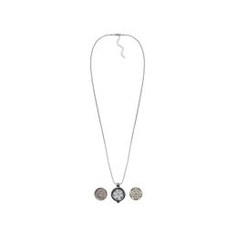 Steuer Modeschmuck Kette Metall zweifarbig matt glanz Glasstein wei&szlig;
