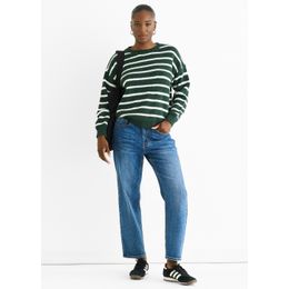 Gr&uuml;ner Streifen, grob gestrickter Oversize-Pullover