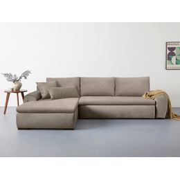 Ecksofa Home Affaire "Win L-Form, B: 285 cm - OTTO. Verl&auml;ssliche Qualit&auml;t.", grau (taupe), B:285cm H:85cm T:176cm, Sofas, Ecksofa, 2 Zierkissen, optional Bettfunktion & Bettkasten
