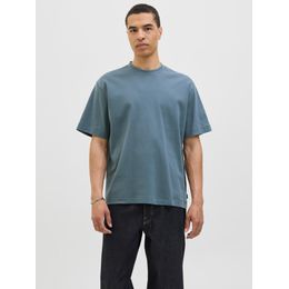Jack & Jones Rundhalsshirt JACK & JONES "JJEURBAN EDGE TEE SS O-NECK NOOS", Herren, Gr. M, grau (stormy weather), Jersey, Obermaterial: 100% Baumwolle, unifarben, relaxed fit taillenbedeckt, Rundhals, gerader Abschluss, Shirts Rundhalsshirt, mit Rundhalsausschnitt