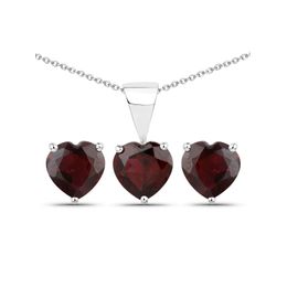 Vira Jewels Schmuck-Set Silber 925 rhodiniert Ohrringe und Halskette mit echtem Granat in Herzform