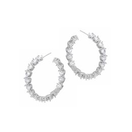 Fashionbox Steckcreolen rhodiniert mit Zirkonia weiss in Herzform 40mm