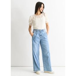 Mid Wash Blue Denim Jeans mit weitem Bein