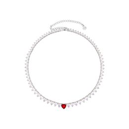 Fashionbox Collier rhodiniert Zirkonia weiss Mittelteil Zirkoniaherz rot