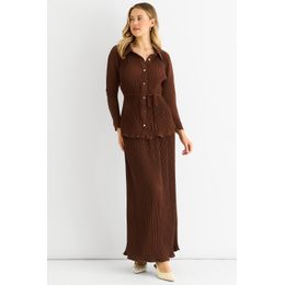 Schokolade Plissee Maxirock mit elastischer Taille