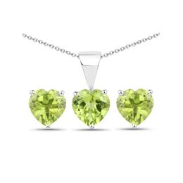 Vira Jewels Schmuck-Set Silber 925 rhodiniert Ohrringe und Halskette mit echtem Peridot in Herzform