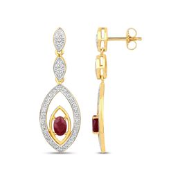 Vira Jewels Ohrringe Silber 925 zweifarbig 40mm lang mit 2x Rubin und 80x Wei&szlig;-Topas