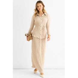 Beige Plissee Maxirock mit elastischer Taille